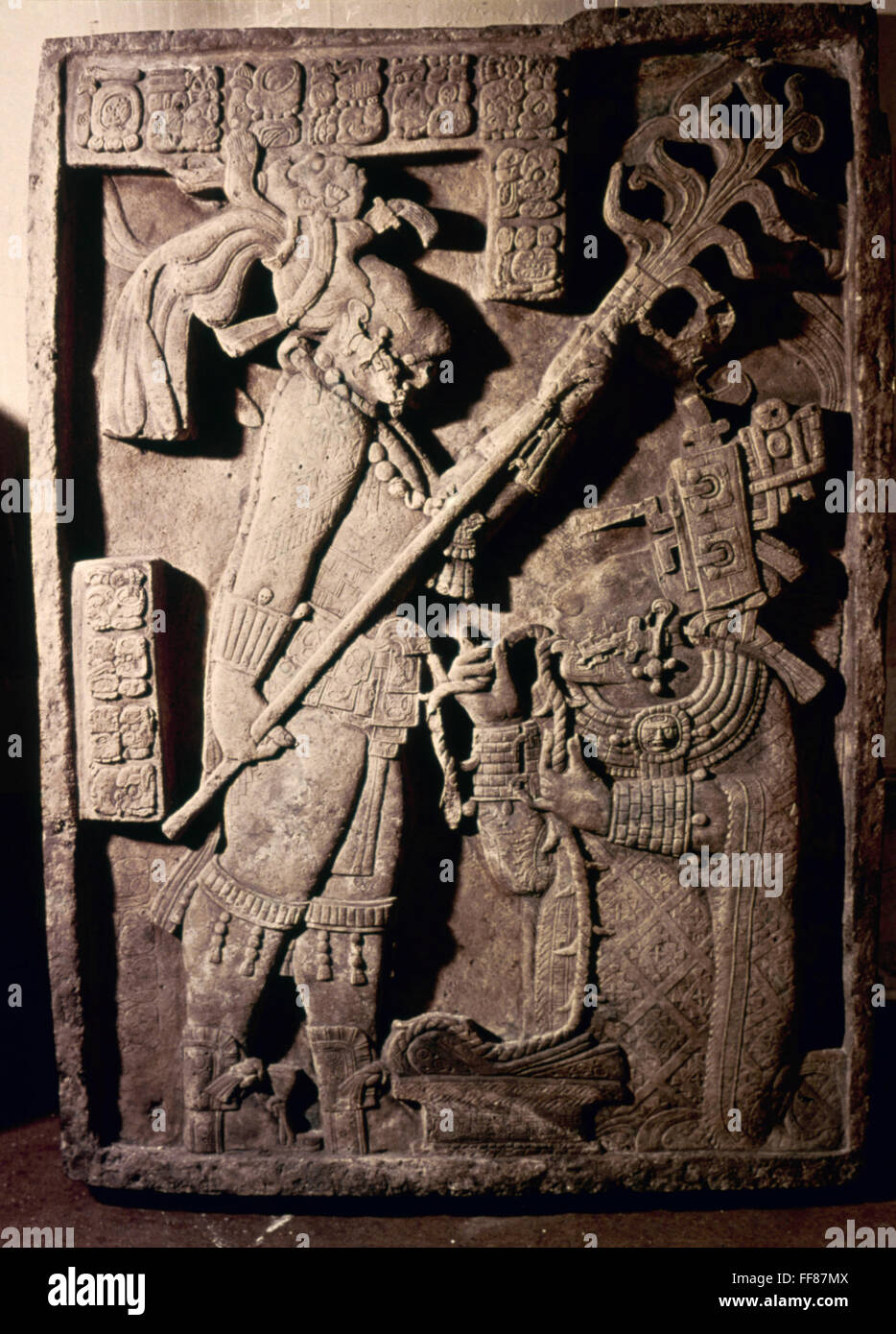 MAYAN GLYPH. /nA penitent mutilating his tongue by passing a rope of ...