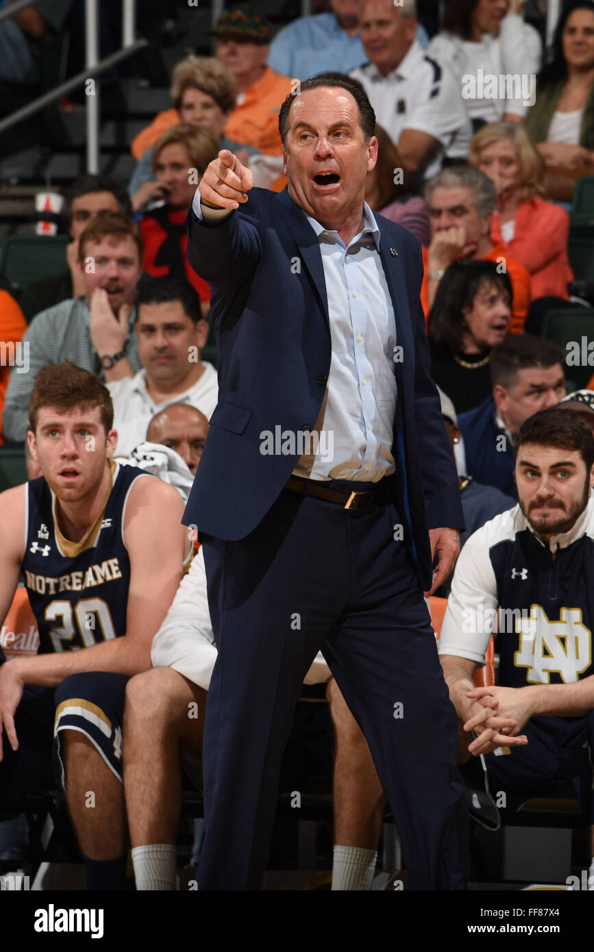 Coral Gables, Florida, USA. 3rd Feb, 2016. Head coach Mike Brey of ...