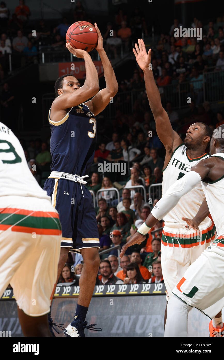Coral Gables, Florida, USA. 3rd Feb, 2016. V.J. Beachem #3 of Notre ...