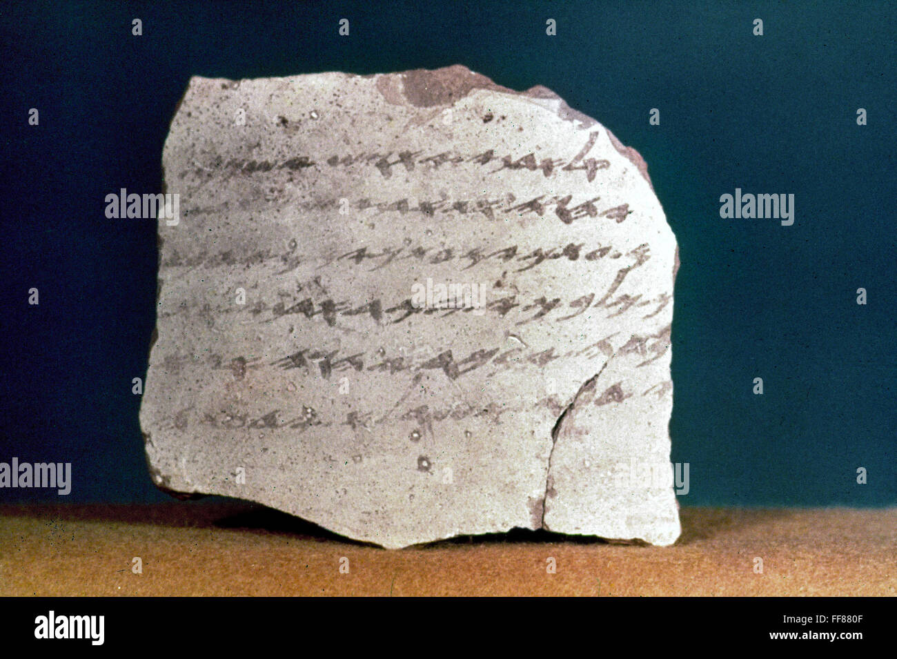 PHOENECIAN CUNEIFORM. /nPotsherd inscribed in ink in cursive Phoenician ...