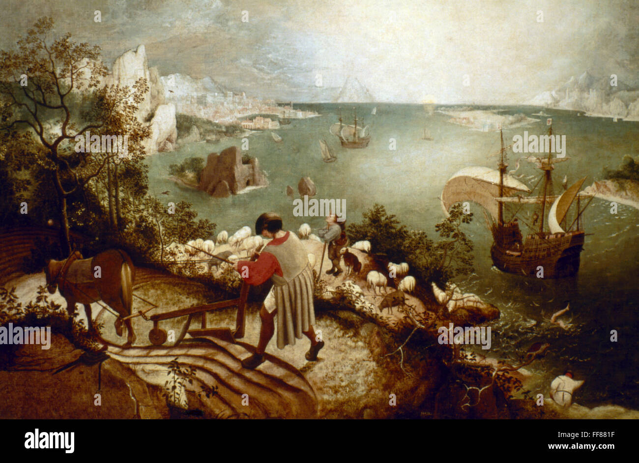 Bruegel Fall Of Icarus Nlandscape With The Fall Of Icarus Oil On Panel Transferred To