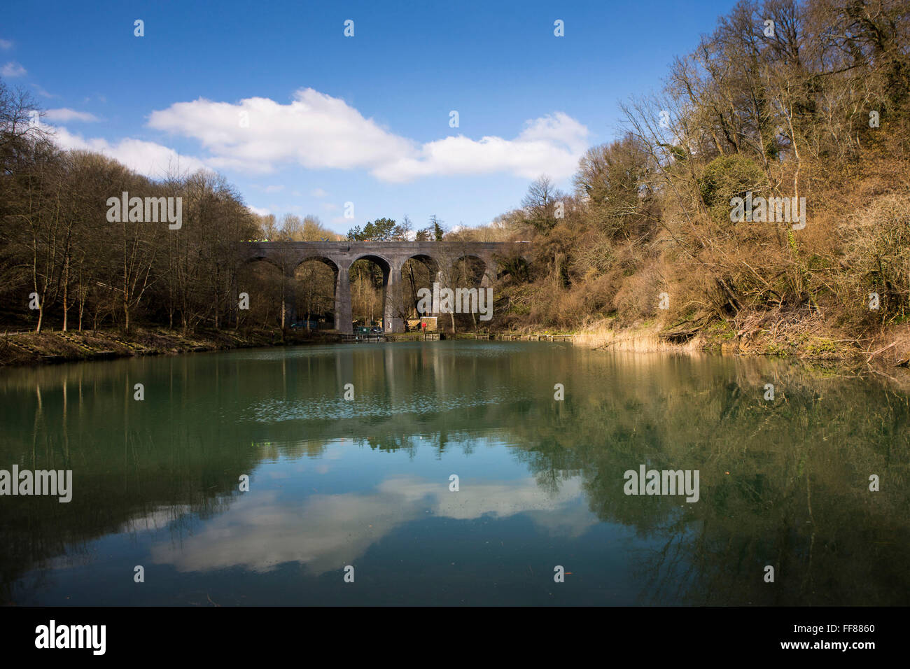 A landscape view of Tucking Mill viaduct located between Monkton Combe ...