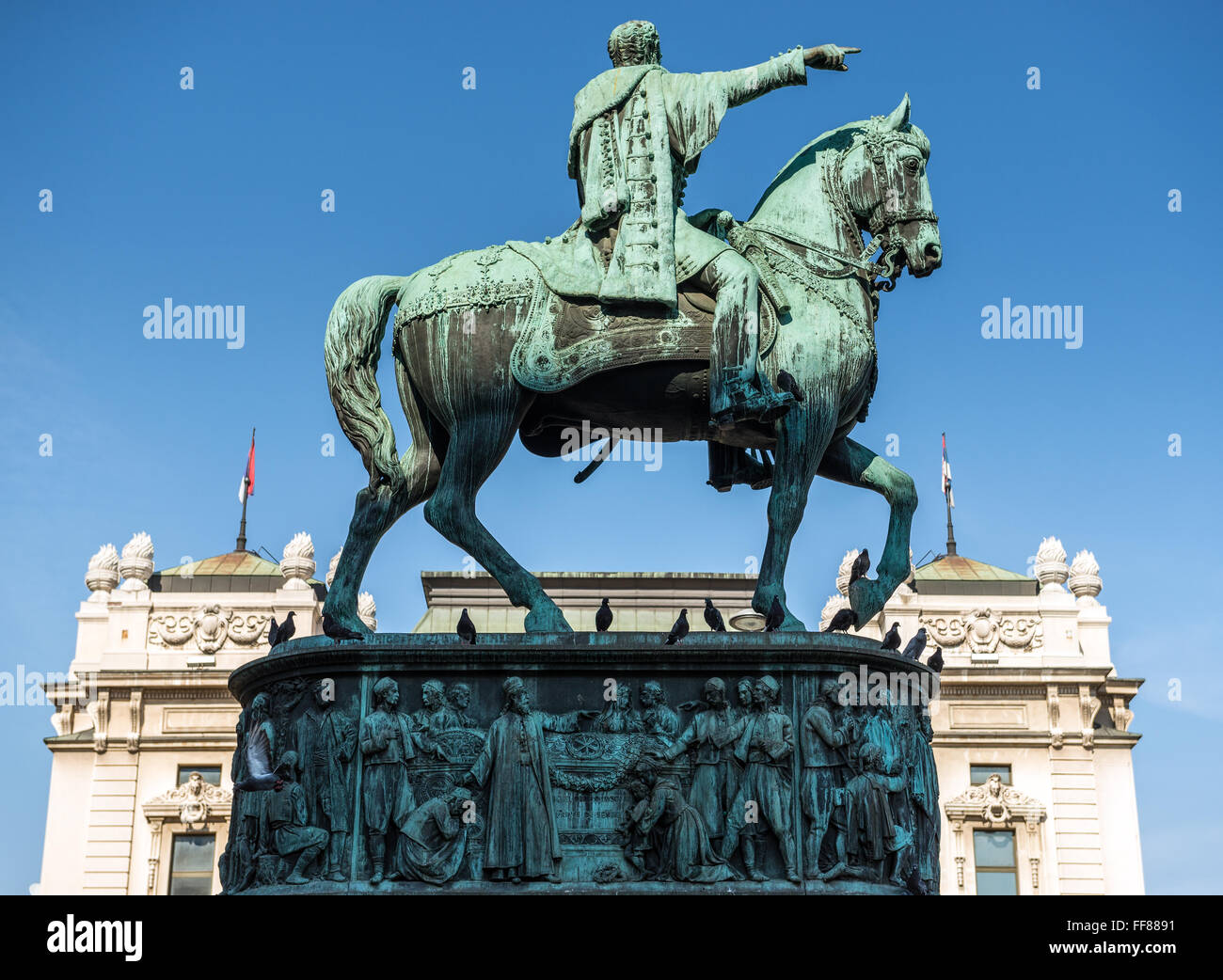 Mihailo Obrenovic III Prince of Serbia equestrian statue on the Square ...