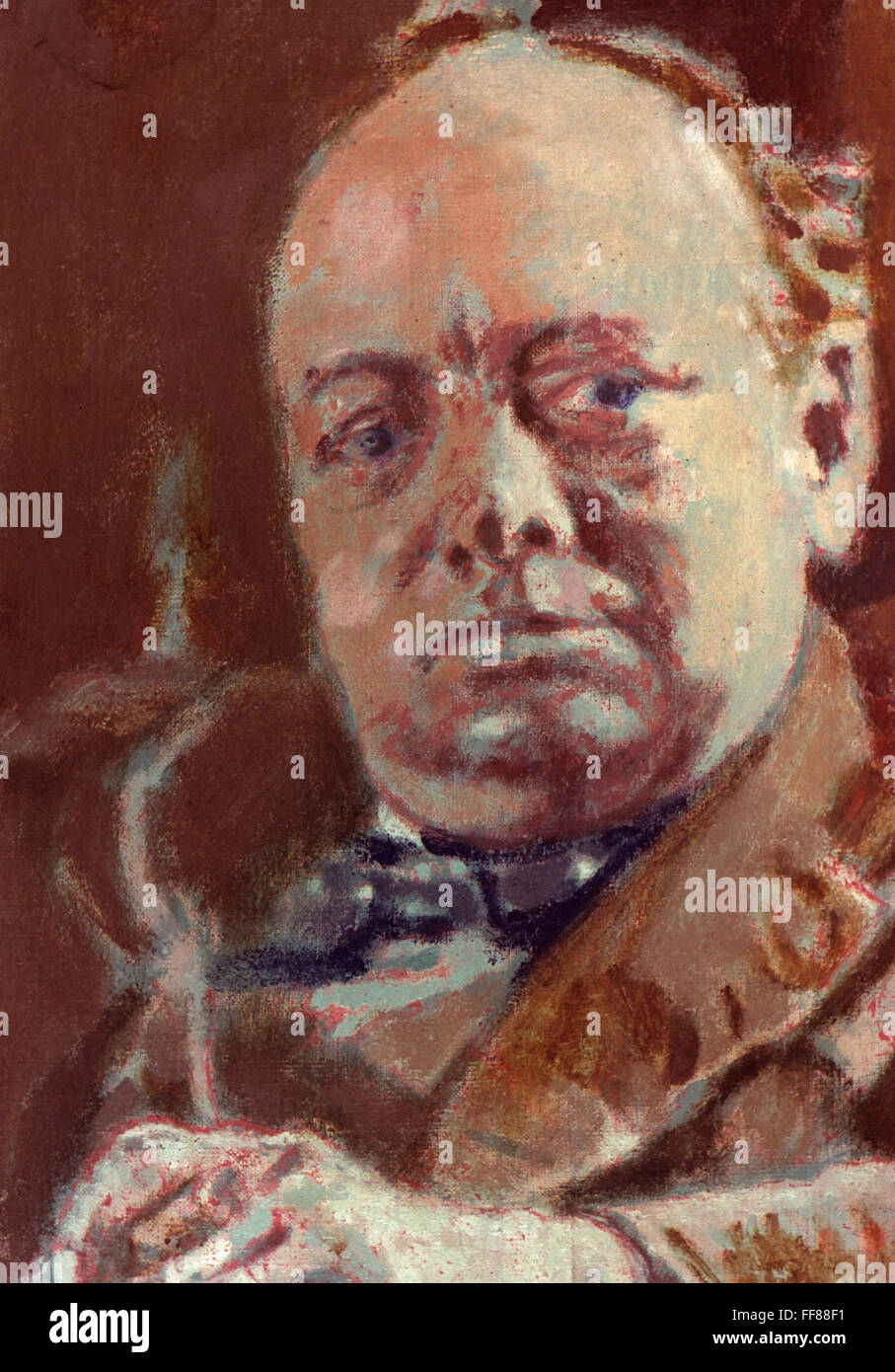 WINSTON CHURCHILL /n(1874-1965). English statesman and author. Oil on ...