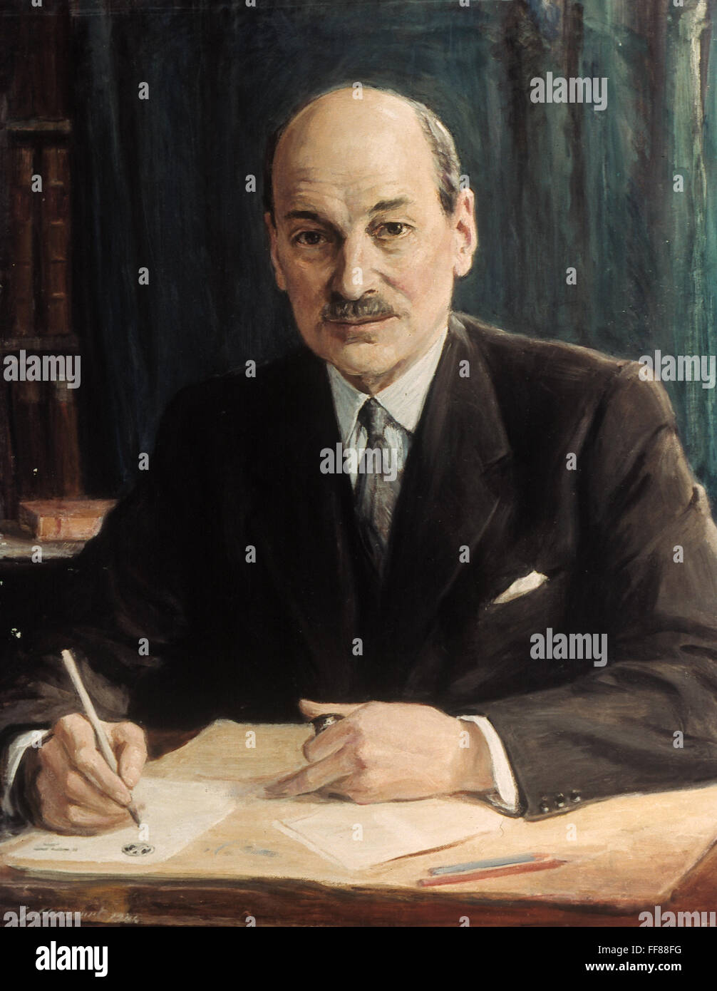 CLEMENT ATTLEE (1883-1967). /nBritish statesman. Oil on canvas, 1946 ...