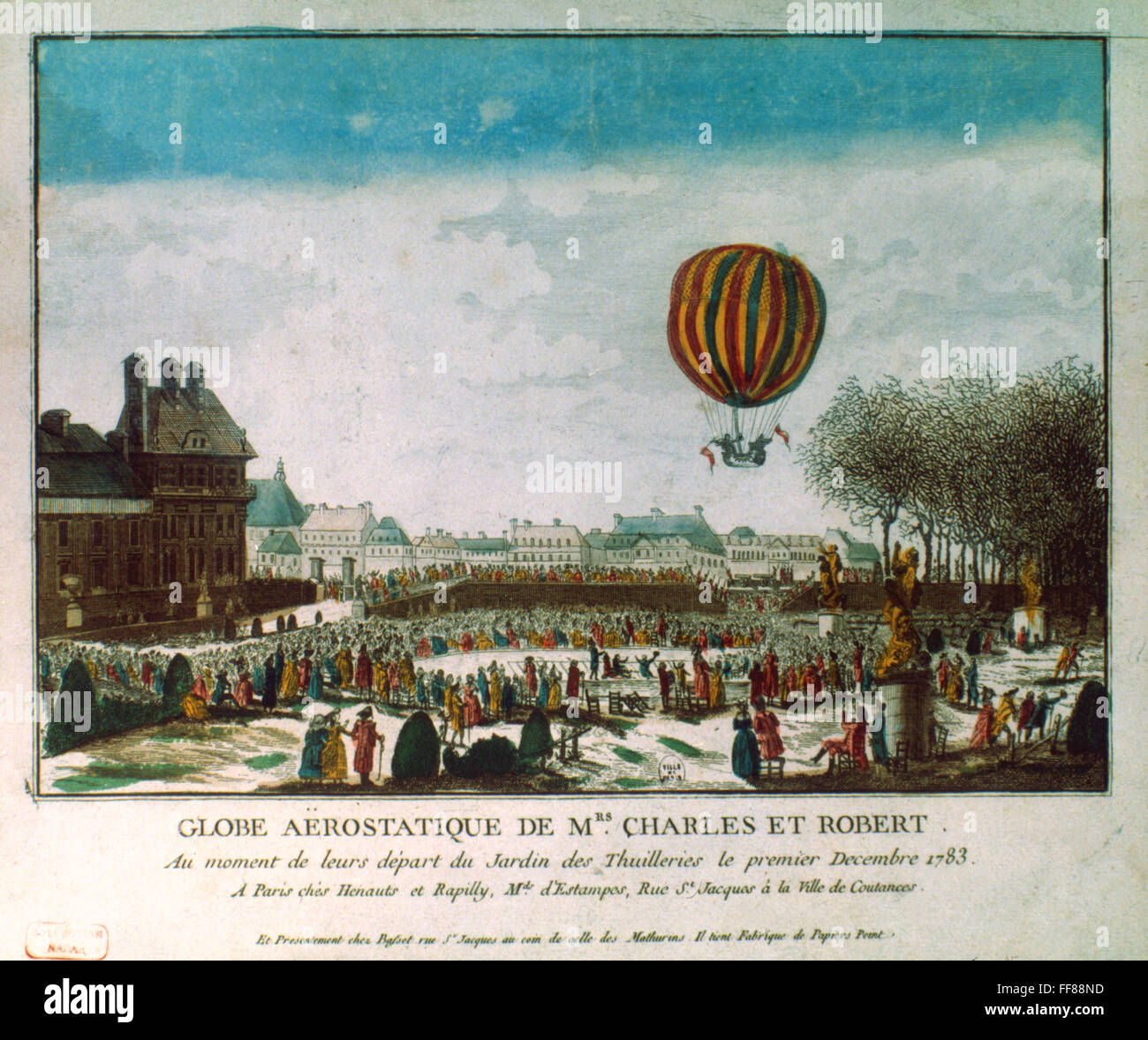 BALLOONING, PARIS, 1783. /nCharles and Robert's first ascent in a ...