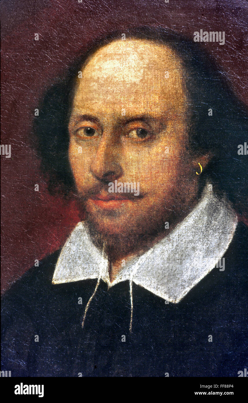 WILLIAM SHAKESPEARE /n(1564-1616). The 'Chandos' portrait. Oil on ...