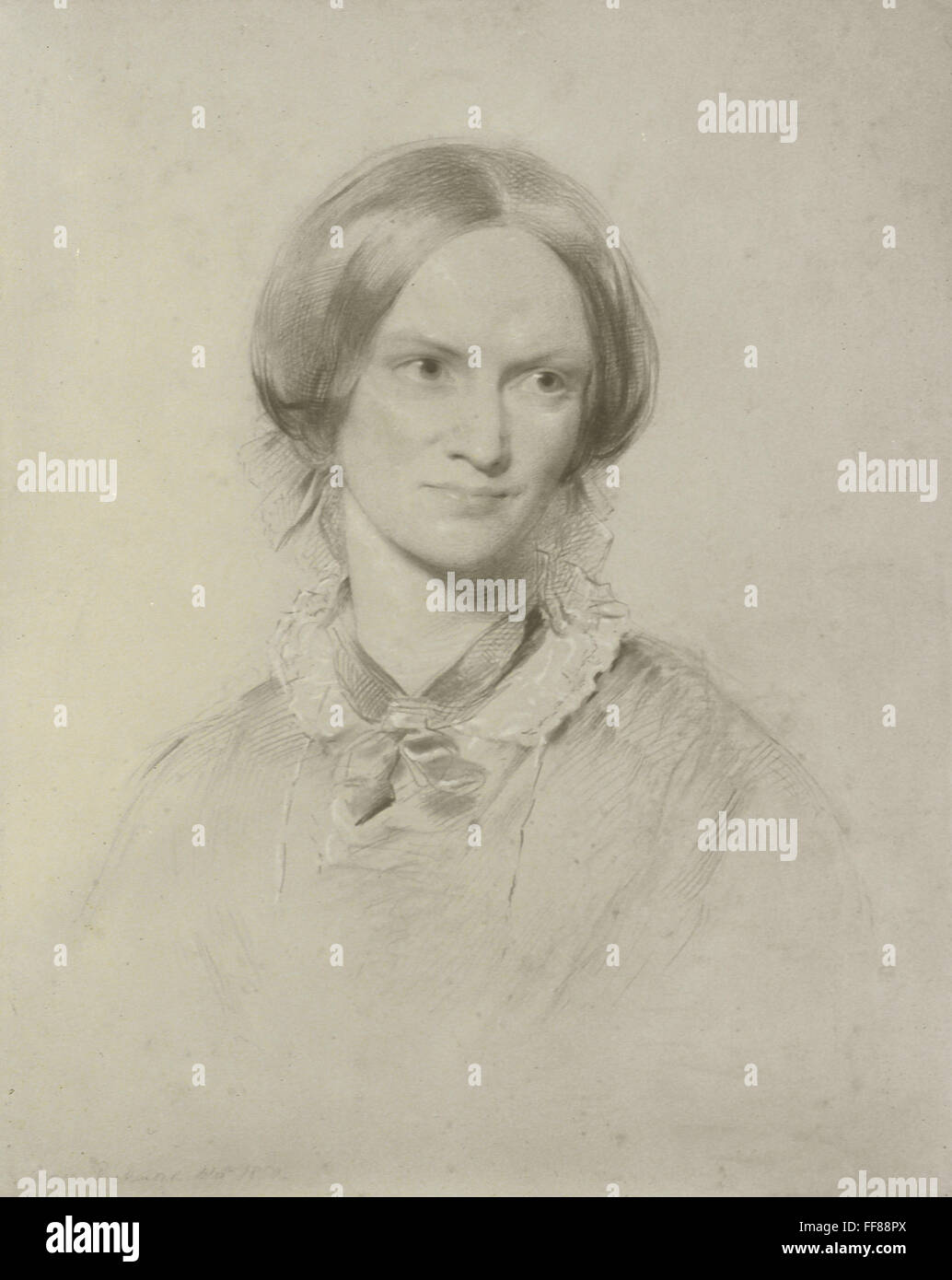 CHARLOTTE BRONTE /n(1816-1855). English novelist. Chalk drawing, 1850 ...