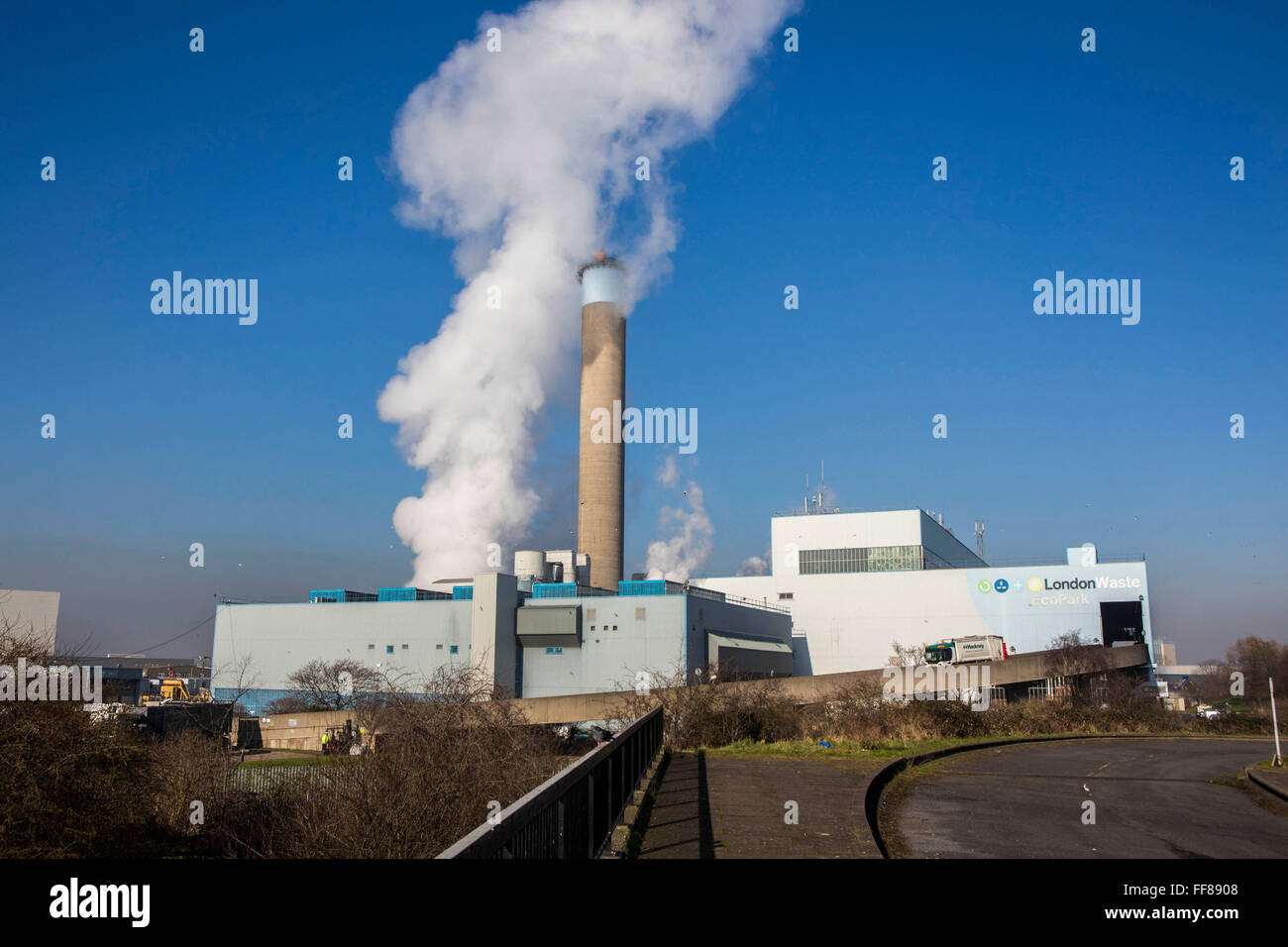 Steam bellows from London Waste Eco park, the largest waste management ...