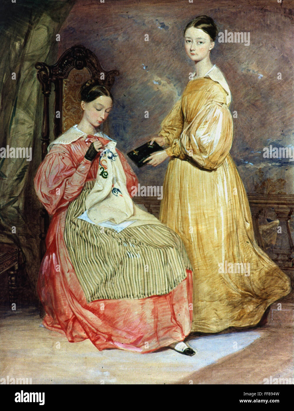 FLORENCE NIGHTINGALE /n(seated) with her sister Parthenope. Watercolor ...