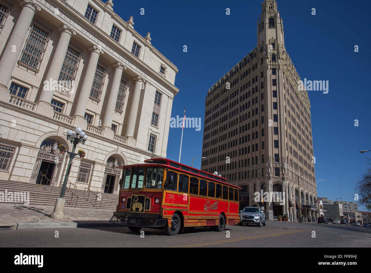 san antonio downtown red trolley bus Stock Photo - Alamy