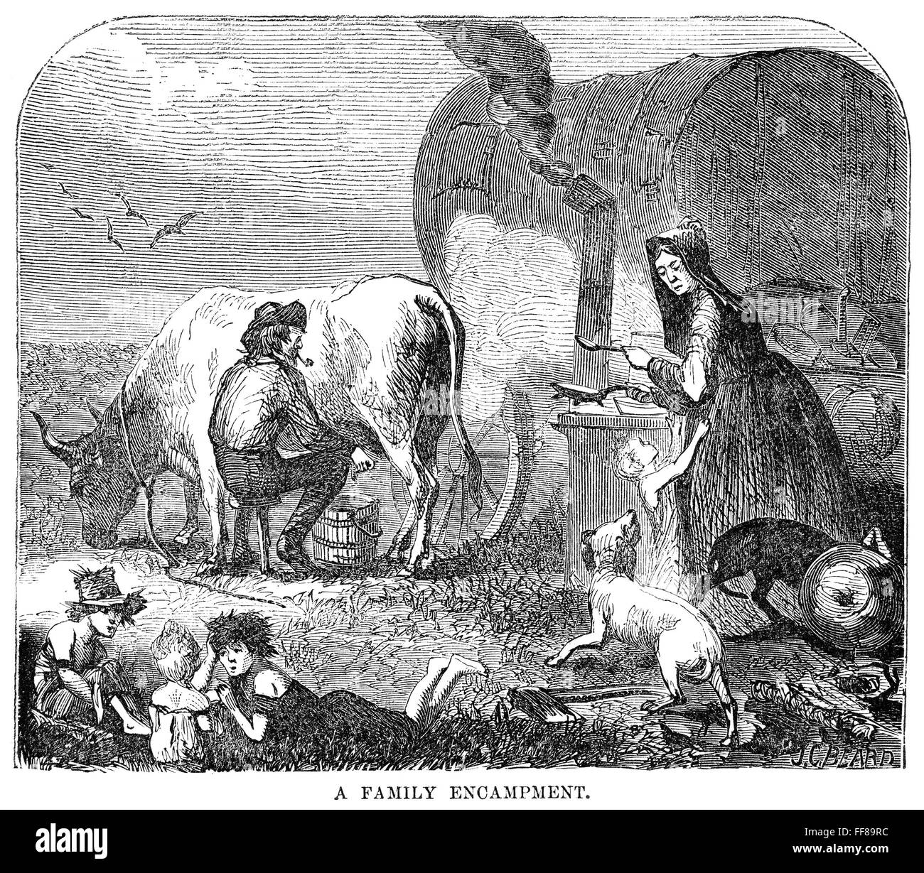 EMIGRANTS TO THE WEST. /nAn emigrant family encamped for the night on ...