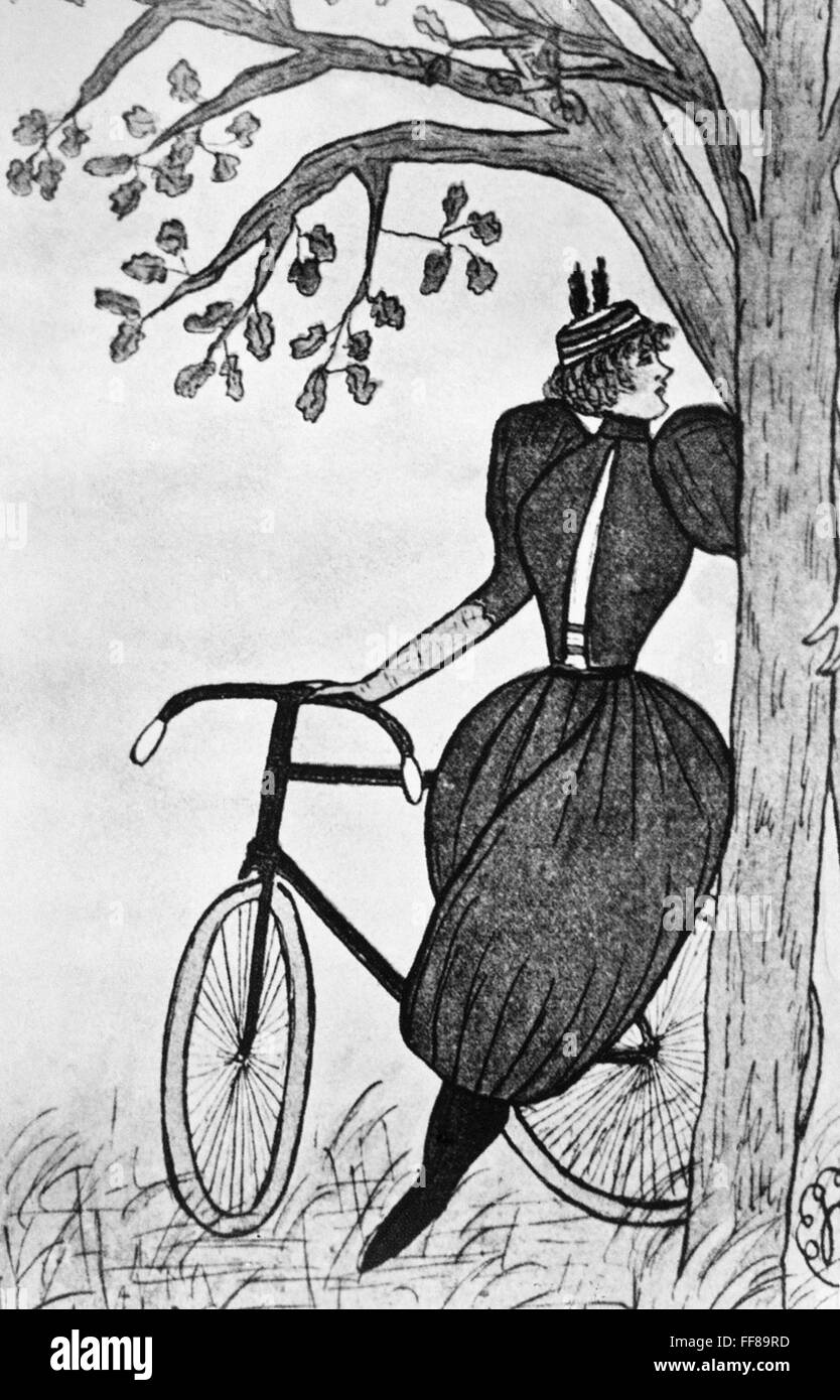 GIBSON GIRL: BICYCLE. /nA Gibson girl with bicycle. Drawing, 1900-1910 ...