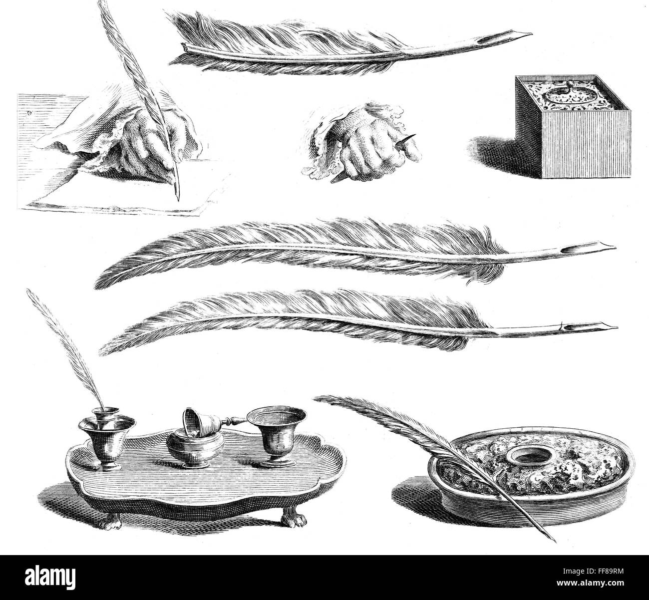 QUILL & INKSTAND. /nCopper engraving, French, 18th century Stock Photo ...