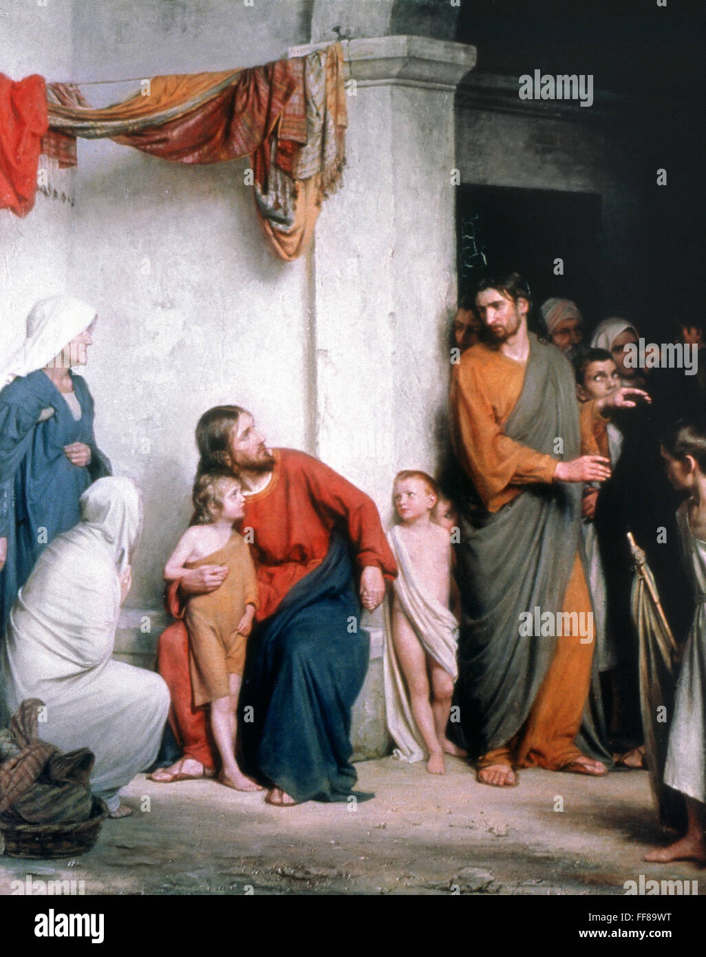 CHRIST BLESSING CHILDREN. /n'Christ Blesses the Little Children.' Oil ...