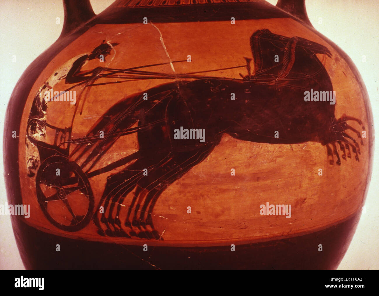 ATTIC VASE: CHARIOT RACE. /nChariot race. Attic black-figured vase. 6th ...