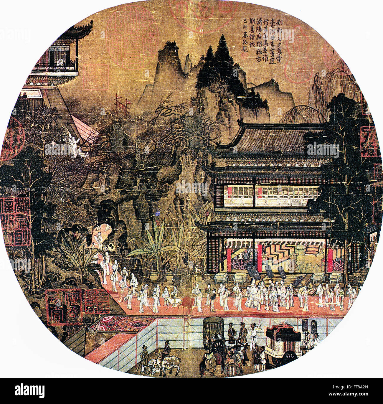 CHINA: HAN PALACE. /nPalace of the Han emperors of China. Painted silk ...