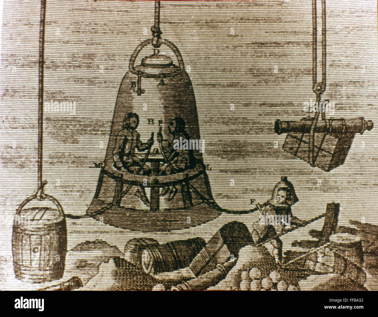 HALLEY'S DIVING BELL, 1690. /nEdmund Halley's underwater diving bell of ...