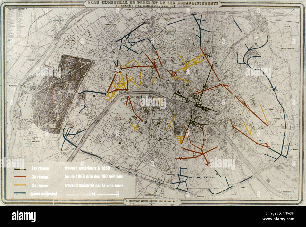 PARIS: MAP, 1869. /nPlan of Paris, France, 1869, showing the Haussmann ...