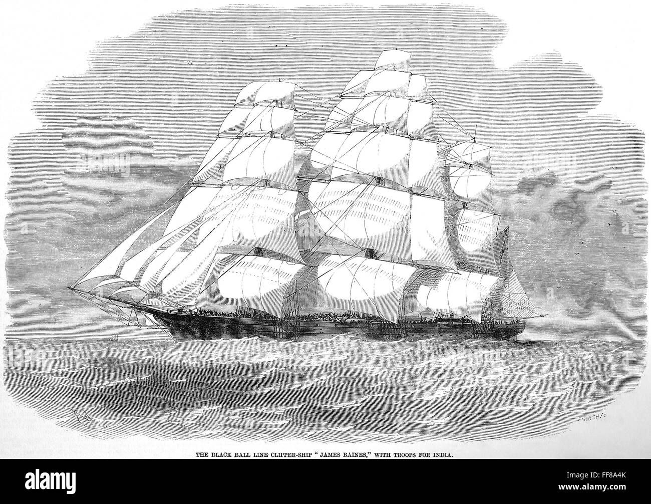 CLIPPER SHIP, 1857. /nThe Black Ball Line clipper ship 'James Baines ...