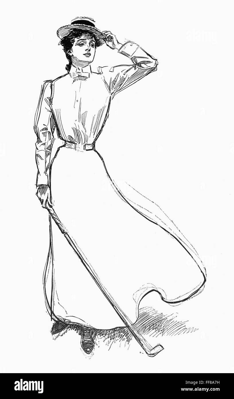 GIBSON GIRL, 1899. /nA golf-playing Gibson girl. Pen and ink drawing ...