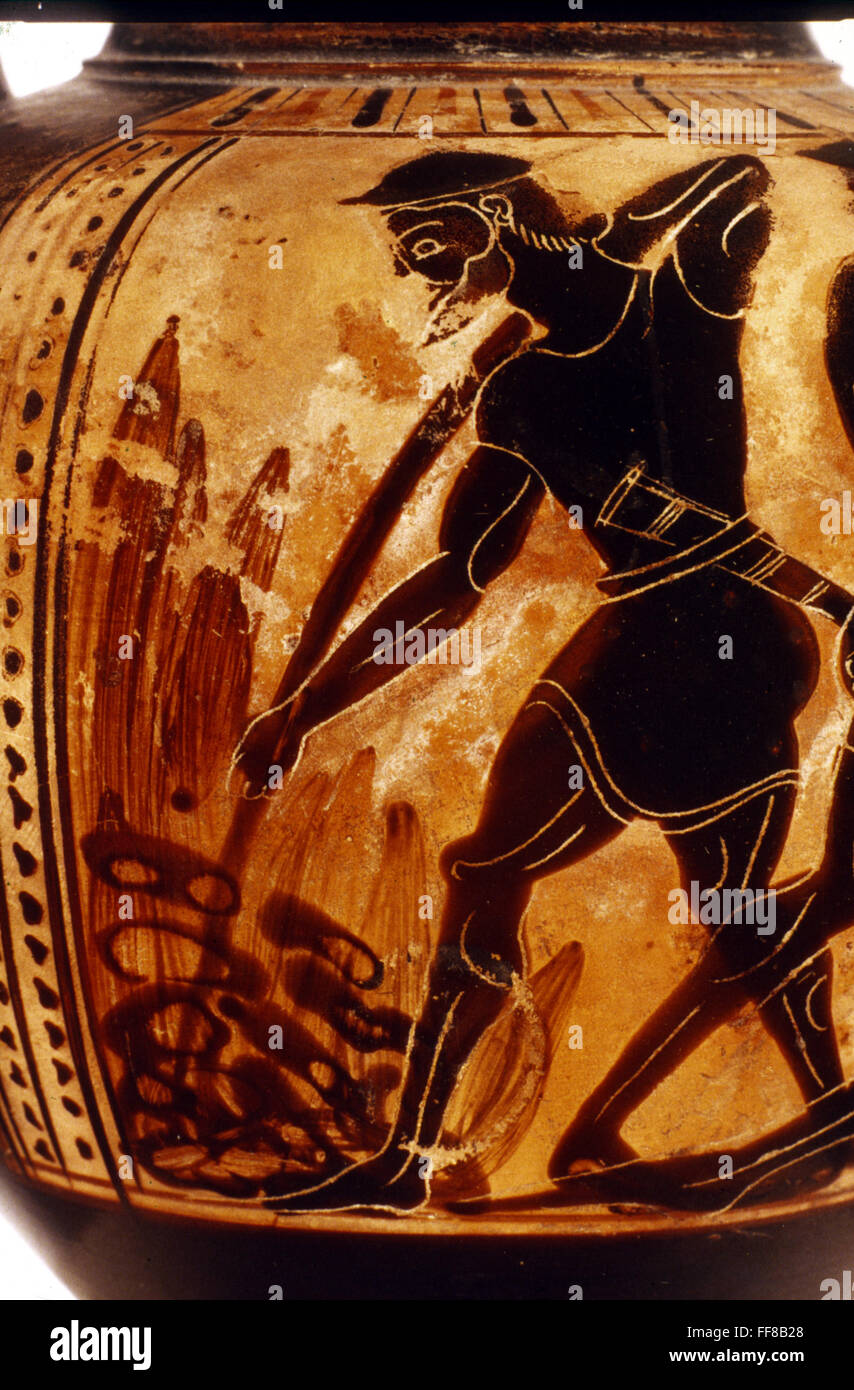 ODYSSEUS & CYCLOPS. /nUlysses preparing a stake to blind Cyclops ...