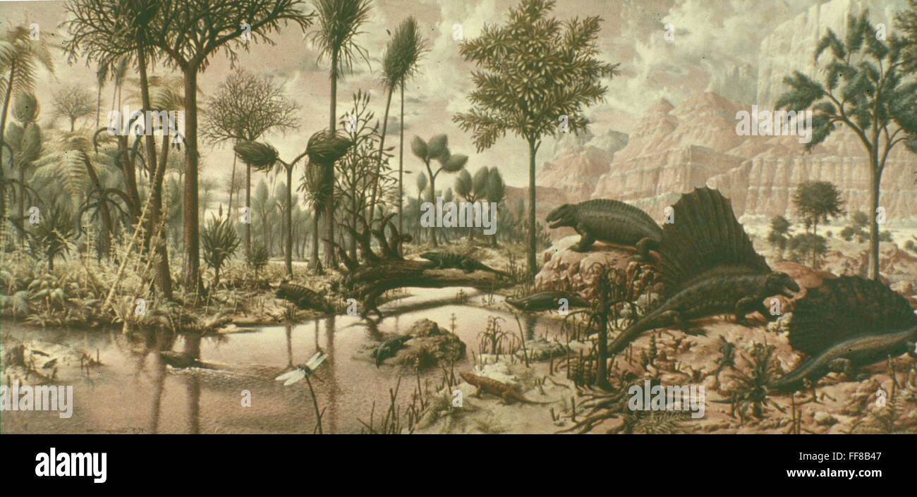 CRETACEOUS LANDSCAPE /nwith reptiles and amphibians Stock Photo - Alamy