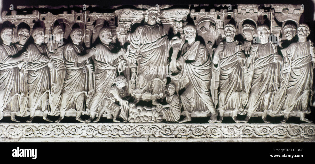 JESUS & APOSTLES. /nFourth century A.D. sarcophagus relief of Christ ...