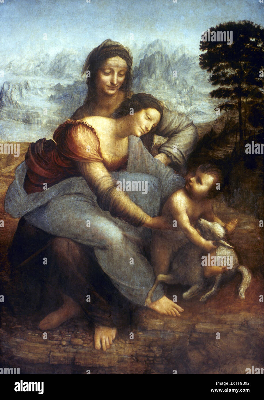 DA VINCI: VIRGIN AND CHILD. /n'The Virgin and Child with Saint Anne.' Oil on wood. Leonardo da ...