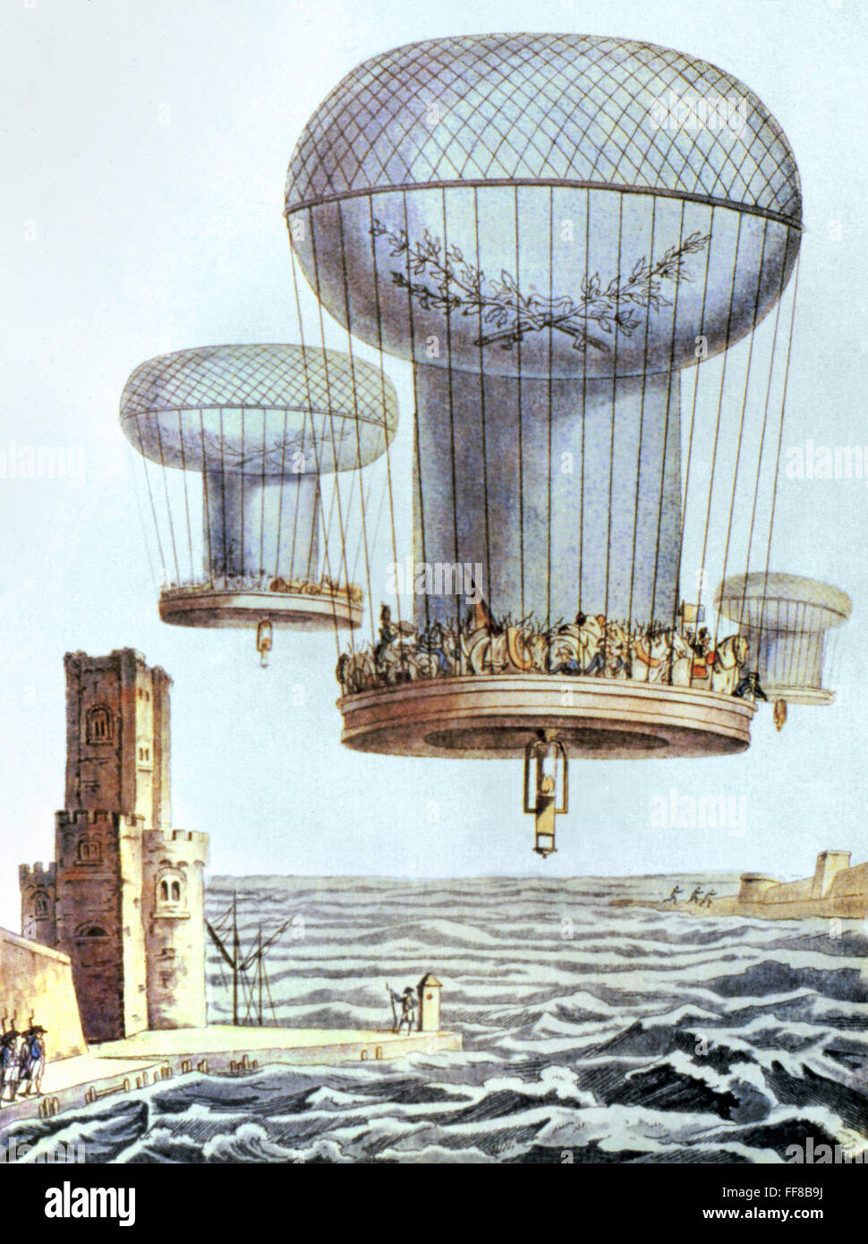 BALLOON, 1805. /nProjected French invasion of England by balloon Stock ...