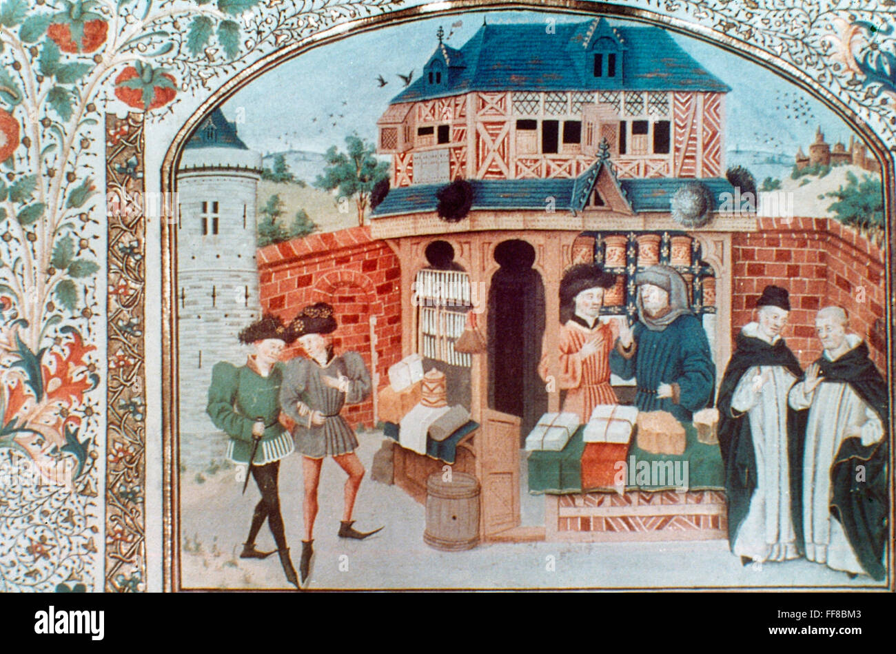 MEDIEVAL TOWN, 15th C. /nA commercial street in a medieval town: French ...