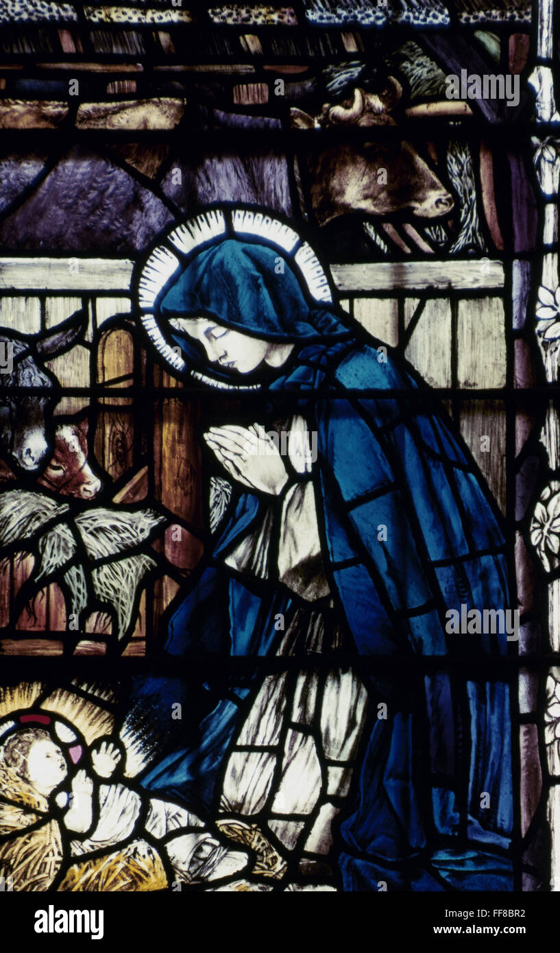 NATIVITY, 1902. /nDetail of the stained glass window by Christopher ...