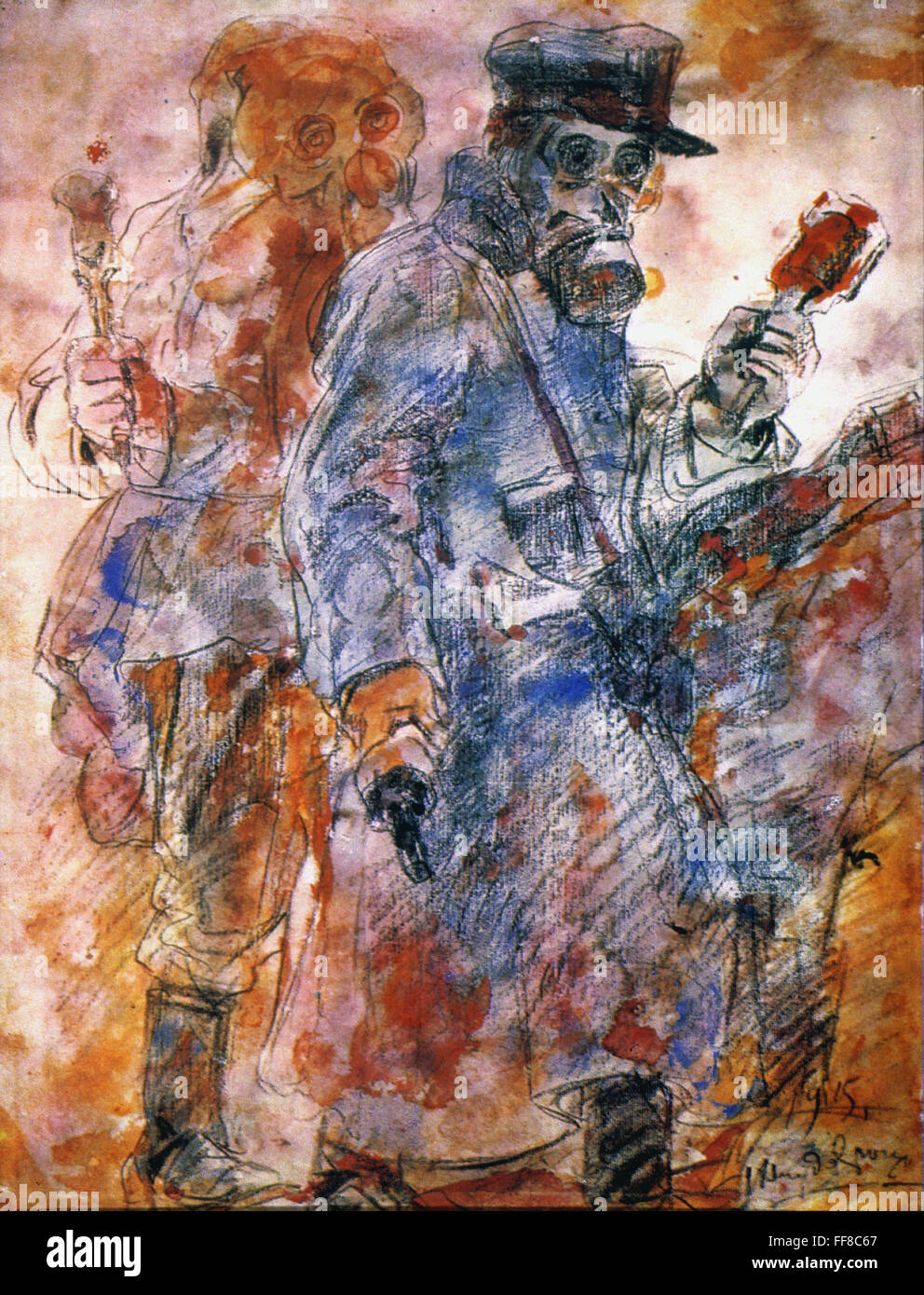 WORLD WAR I: GAS WARFARE. /nFrench soldiers wearing gas masks. Painting ...