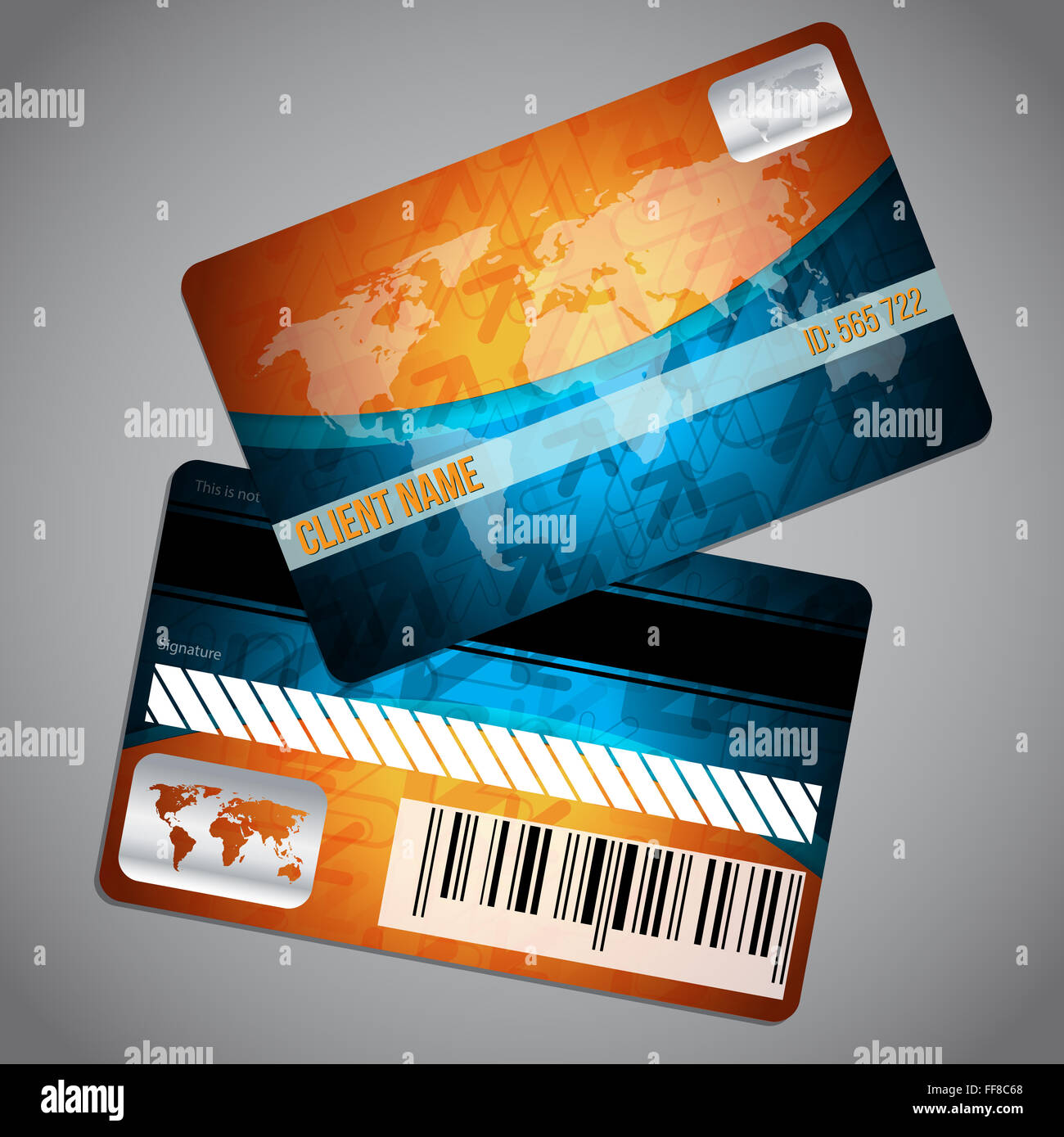 Loyalty card design with world map and blue orange background Stock ...