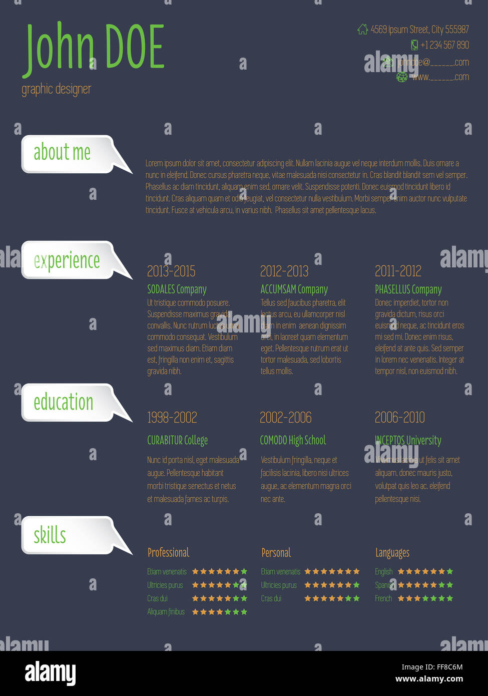 Modern resume cv curriculum vitae template design with speech bubbles ...