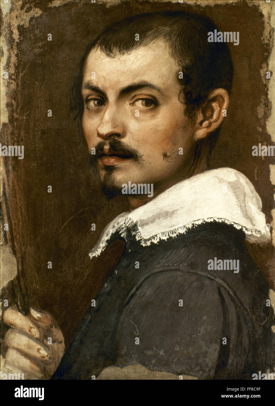 SELF-PORTRAIT. /nGiovanni da San Giovanni. Tempera on tile, c1630 Stock ...