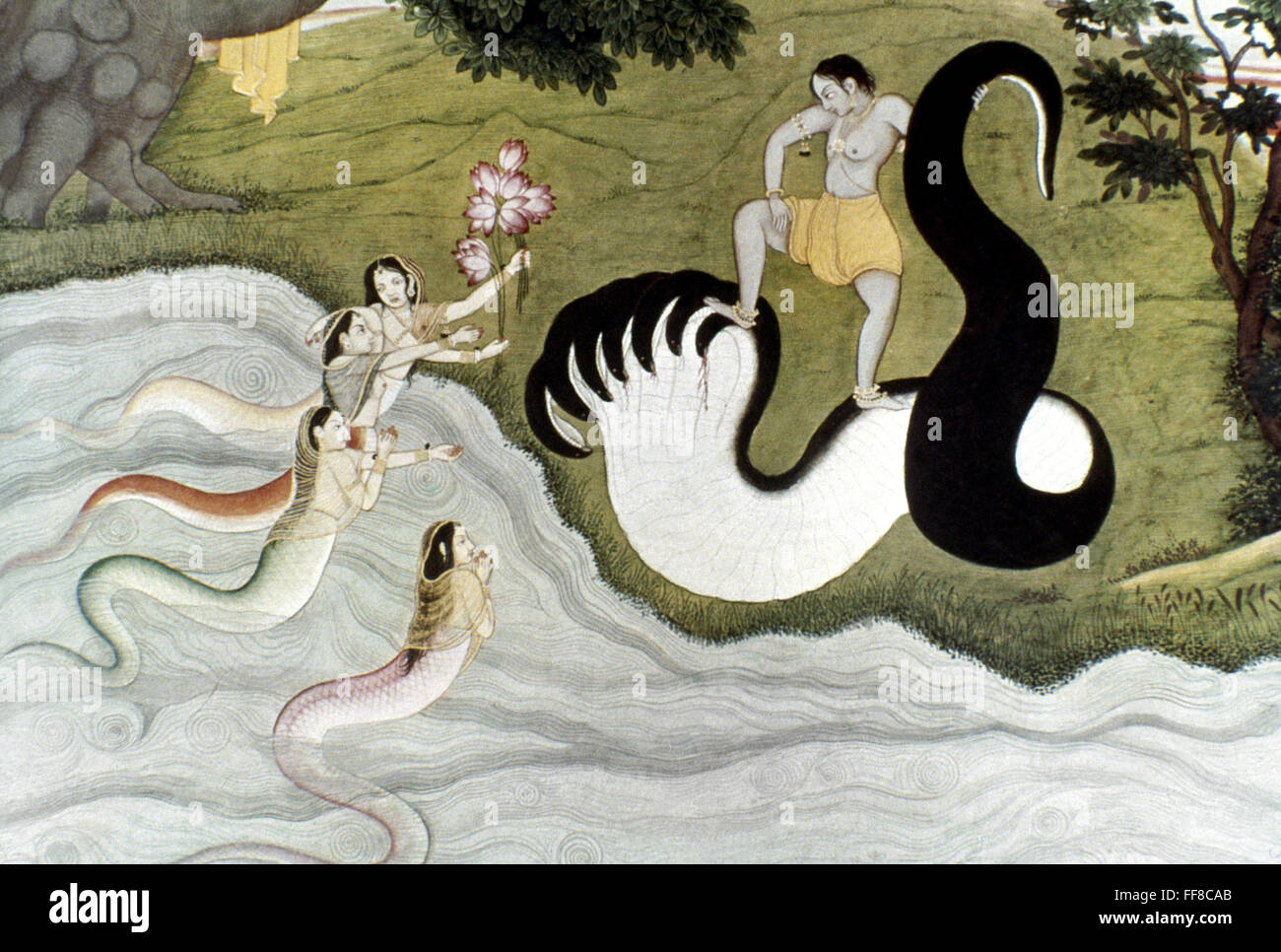 INDIA: WHITE SNAKE, 1760. /nKrishna subduing the snake demon Kaliya by ...