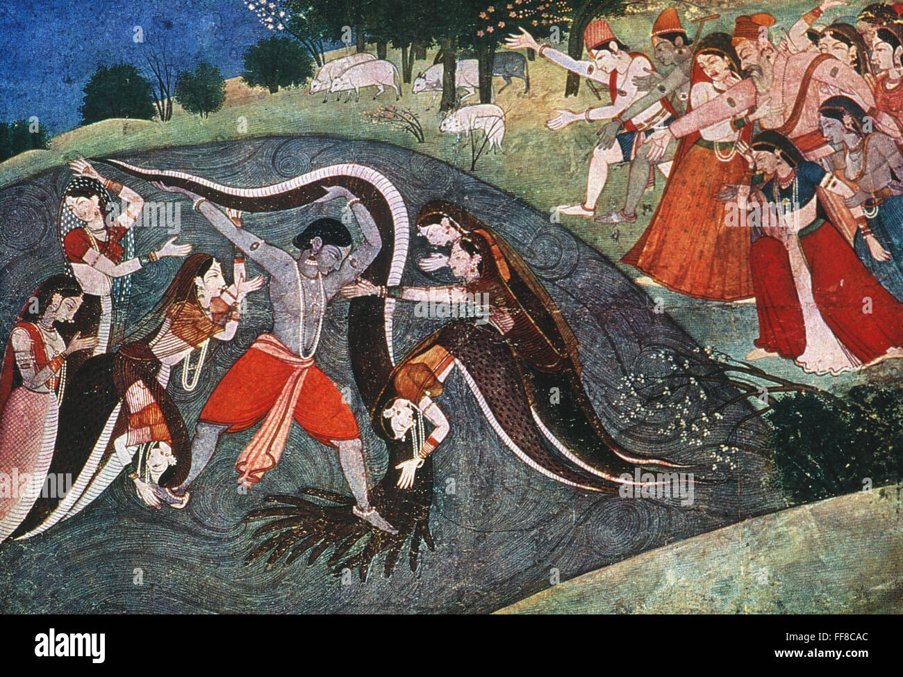 KRISHNA SUBDUING SNAKE. /nKrishna subduing the snake demon, Kaliya, by ...