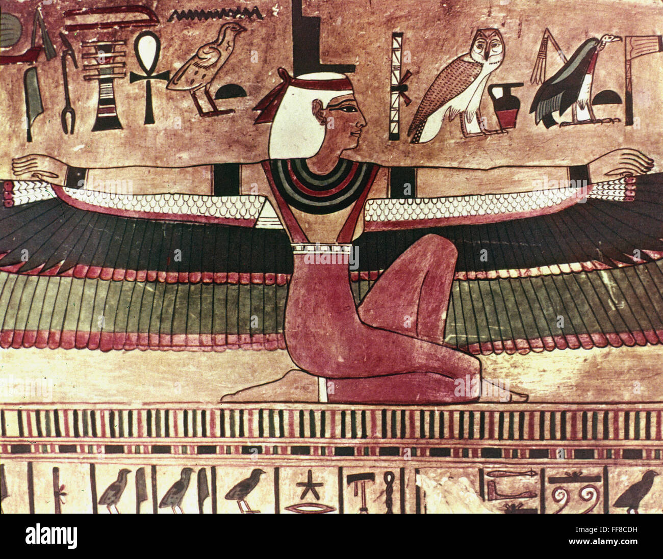 EGYPT: ISIS /nstretching winged arms in protective gesture. Fresco from ...