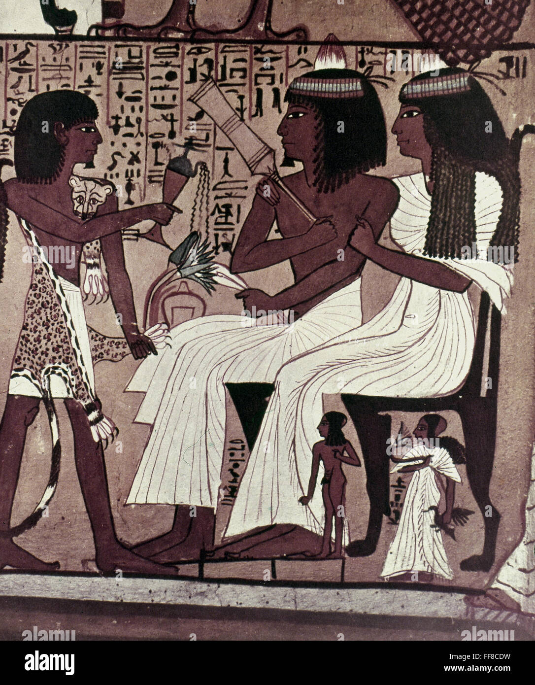 EGYPTIAN TOMB PAINTING. /nTomb of Senejem. Senejem and wife receiving a ...
