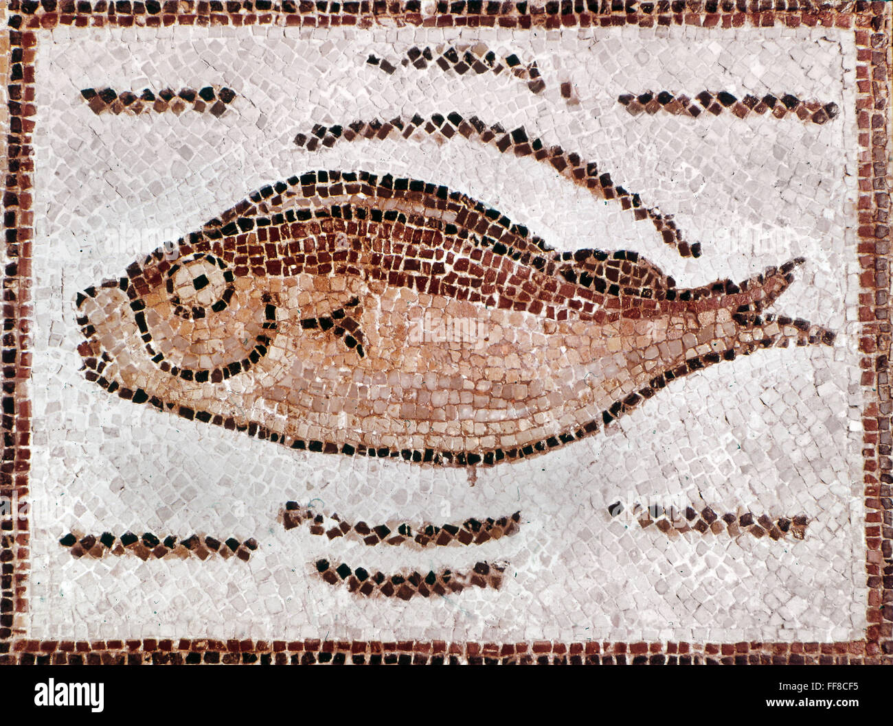 EARLY CHRISTIAN MOSAIC. /nSymbolic fish. Early Christian mosaic from ...