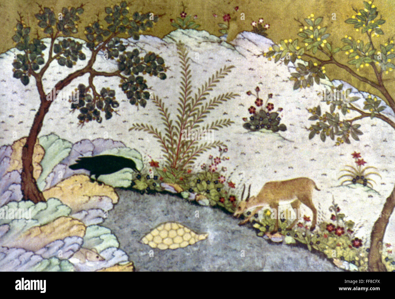 PERSIAN MINIATURE, 1410-20. /nThe Fable of the four friends (Unity is ...