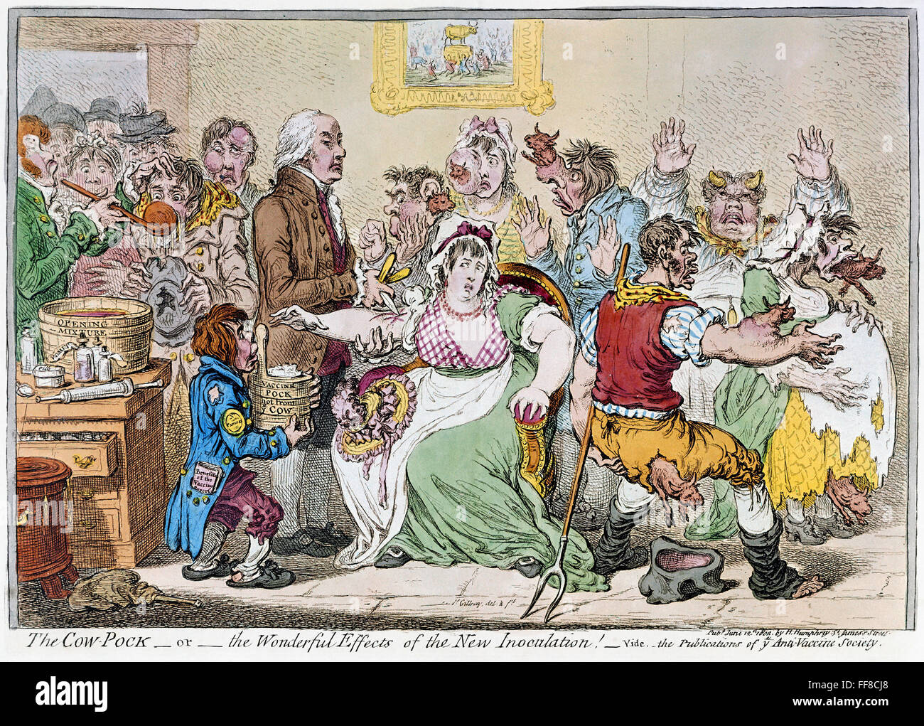 CARTOON: VACCINATION, 1802. /n'The Cow-Pock.' Satirical etching, 1802 ...