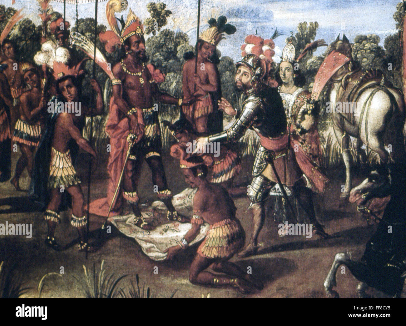 CORTES & MONTEZUMA, 1519. /nThe meeting of Cortes and Montezuma II at ...