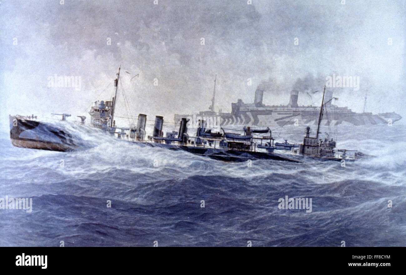 WORLD WAR I: TROOP CONVOY. /nUSS Allen convoying troopship USS ...