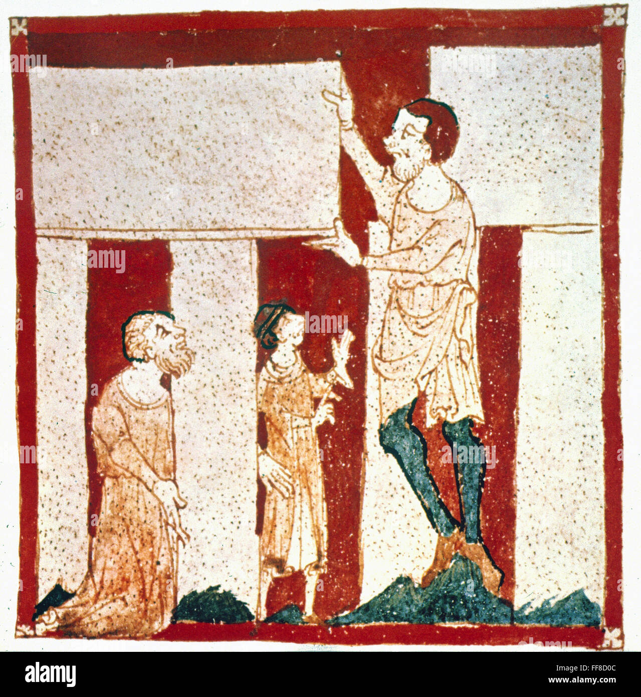 MERLIN AT STONEHENGE. /nIllumination from a 13th century manuscript ...