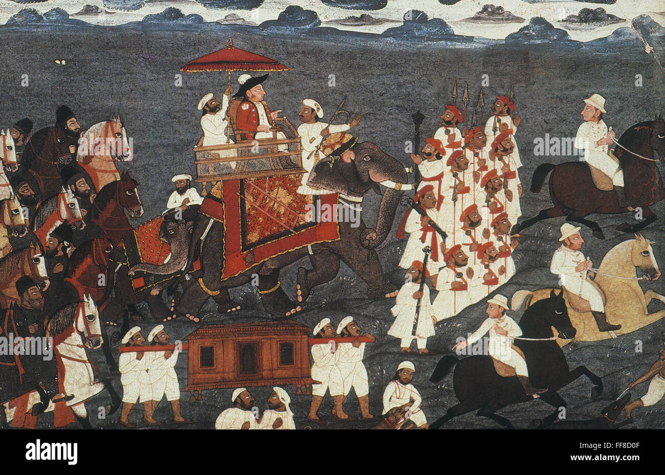INDIA: BRITISH OFFICERS. /nRiding in procession in India: painting by ...