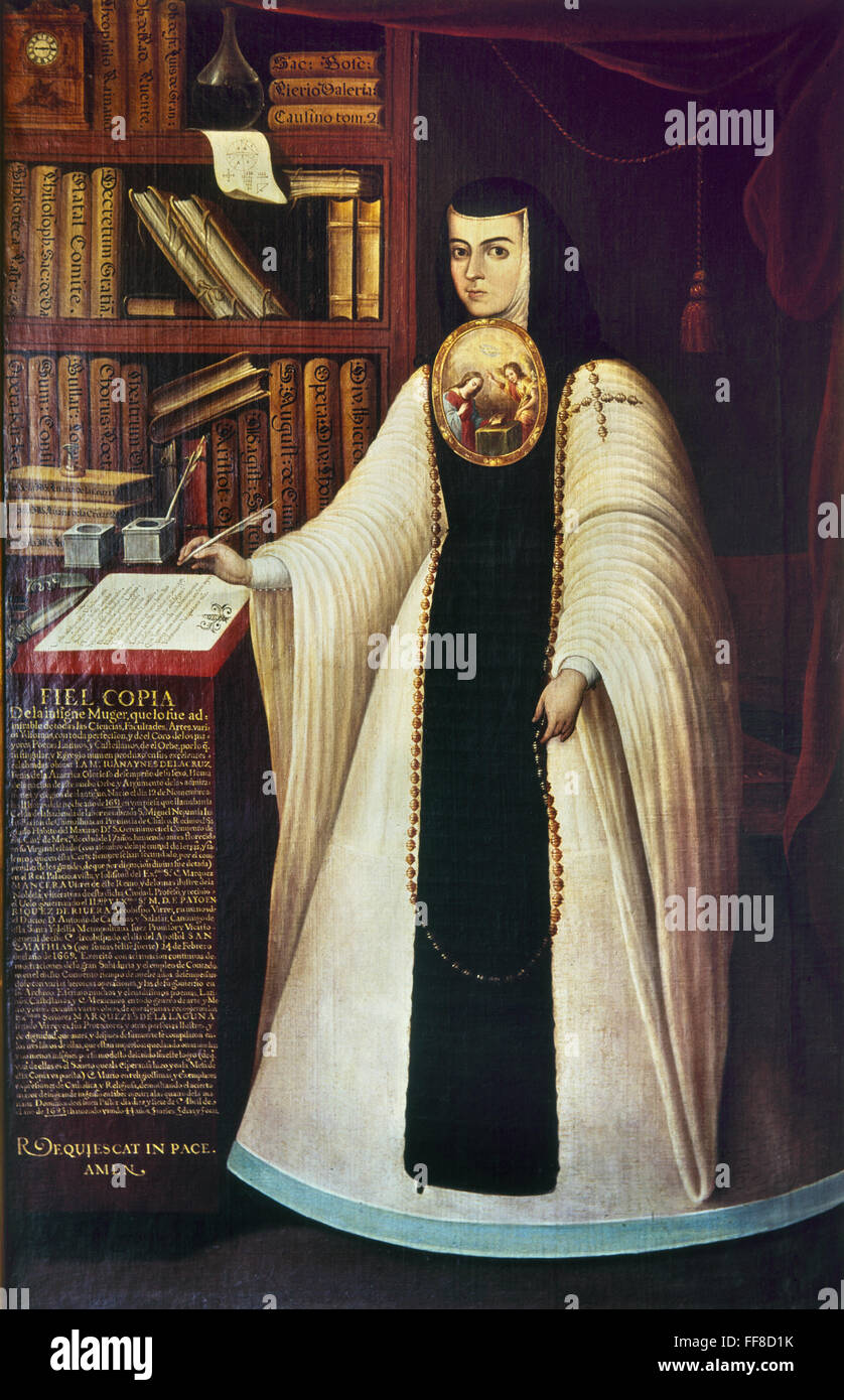 SOR JUANA INES DE LA CRUZ /n(1651-1695). Mexican nun and poet. Oil on ...