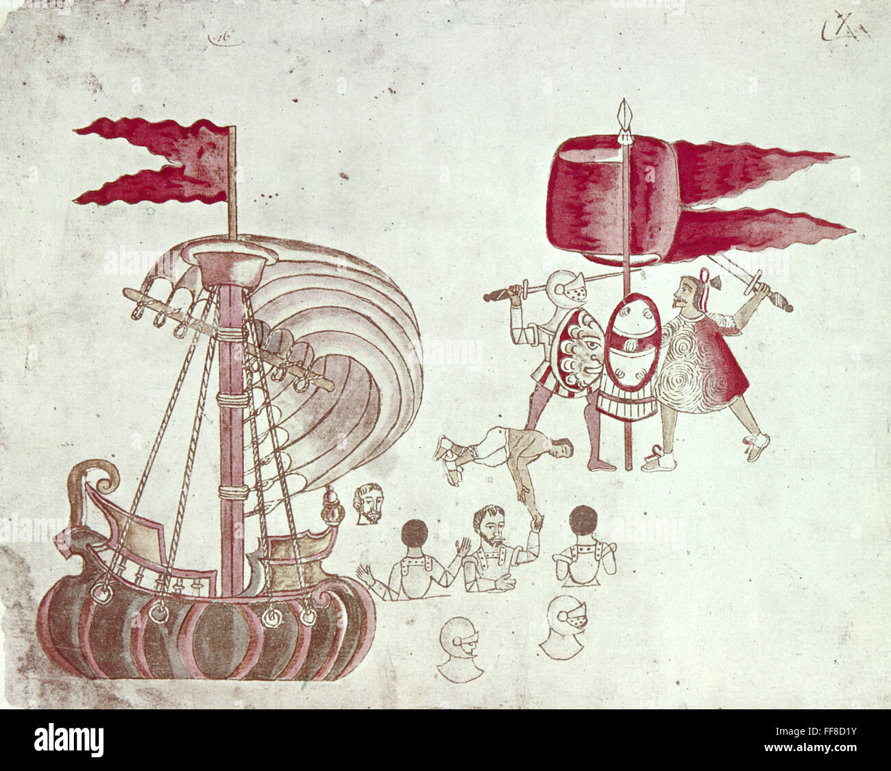 SPANISH CONQUEST, c1550. /nCortes' soldiers wade ashore in Mexico, in a ...