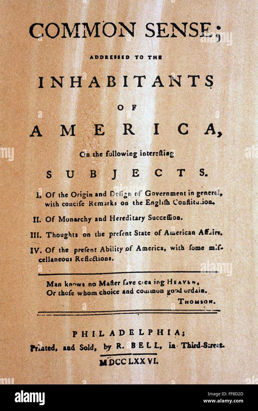 PAINE: COMMON SENSE, 1776. /nTitle-page of Thomas Paine's pamphlet ...